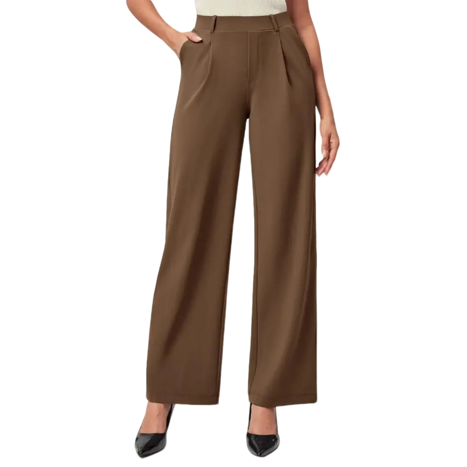 KDDYLITQ Womens Dress Pants Straight Wide Leg Pants High Waist Casual ...