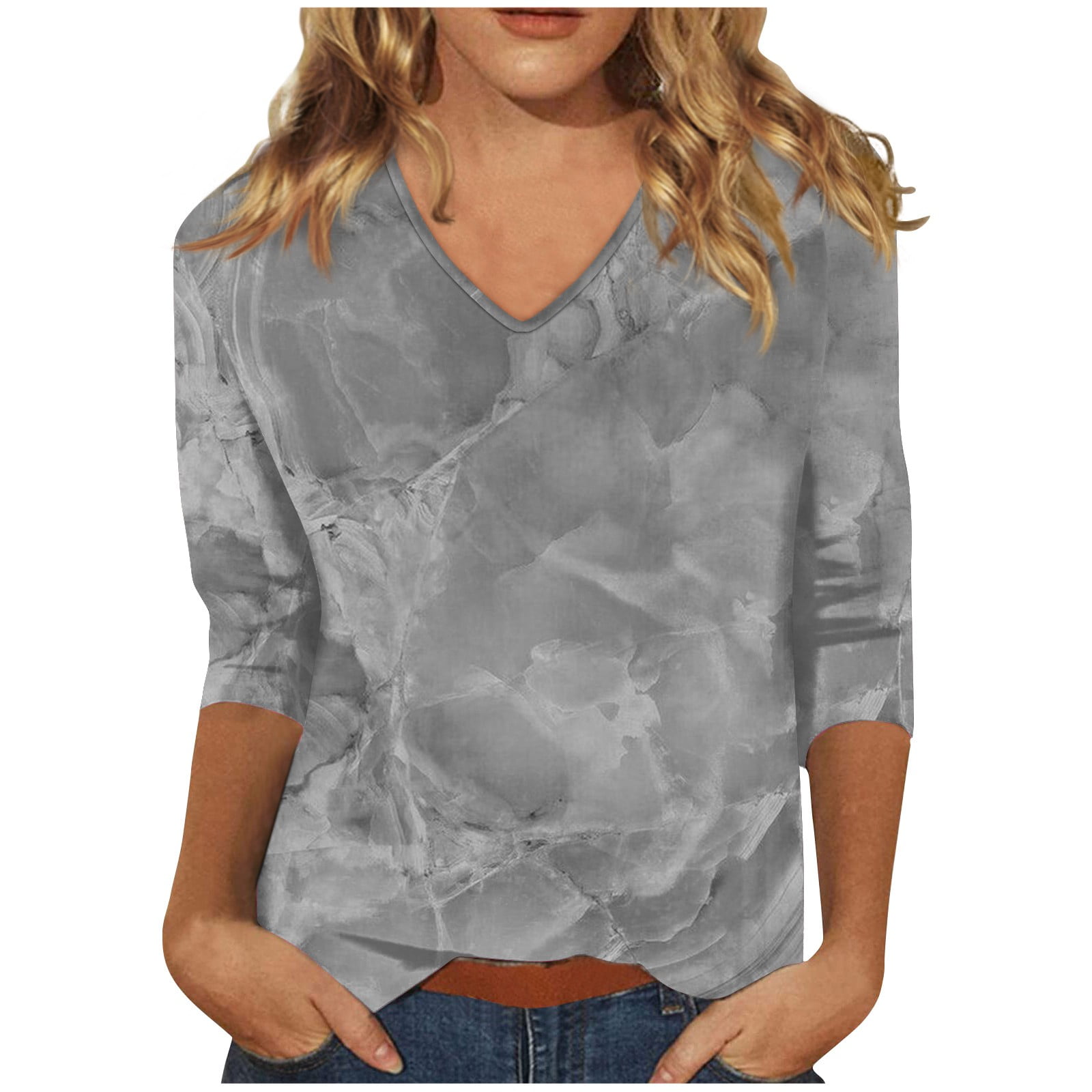 KDDYLITQ Womens Dressy Tops Womens Plus Size 3/4 Sleeve Tops Graphic ...