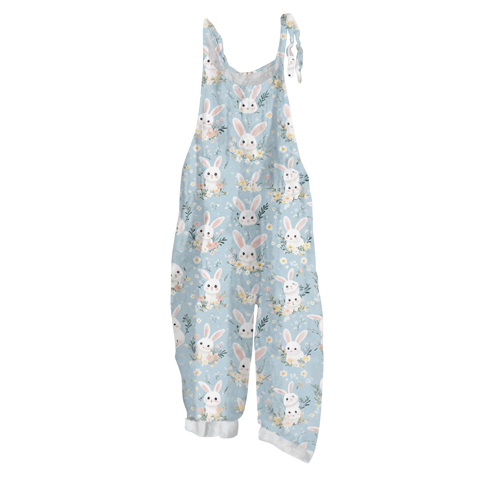 KDDYLITQ Womens Easter Jumpsuit Bunny Print Graphic Sleeveless Wide Leg ...