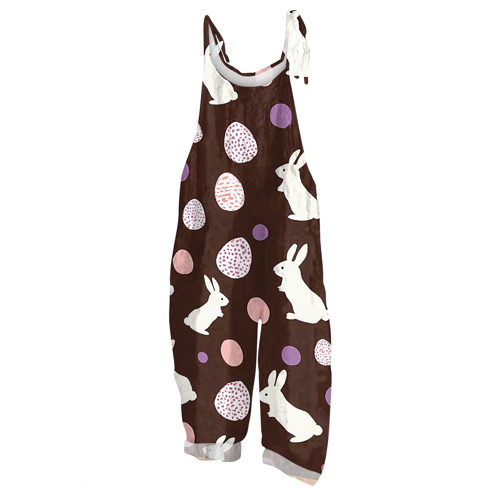 KDDYLITQ Womens Easter Jumpsuit Floral Bunny Print Sleeveless Scoop ...