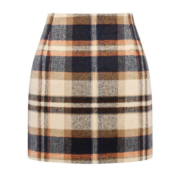 KDDYLITQ Womens Plaid Skirts A-Line Short Mini Skirts Wool High Waisted ...