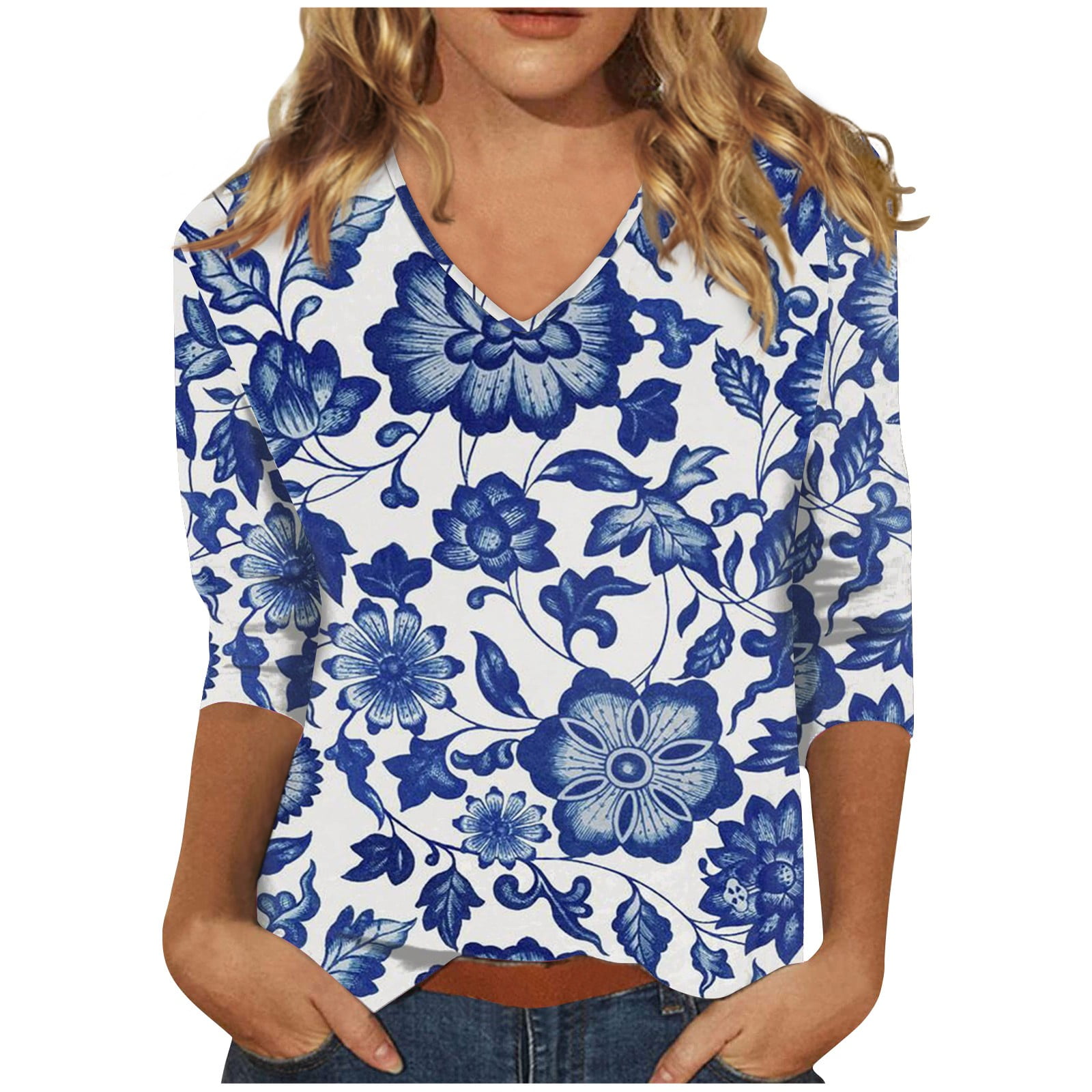 Kddylitq Womens Plus Size Tops 3 4 Sleeve Blouse Loose Fitting Tops