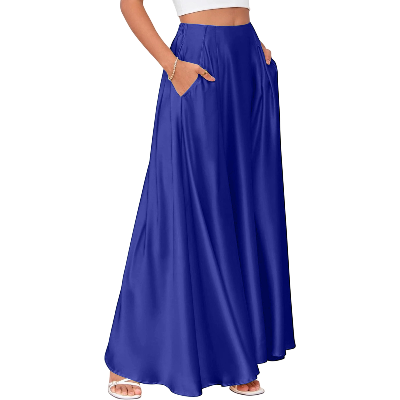 KDDYLITQ Womens Satin Maxi Skirt Silk Basic Skirts a Line Solid Color ...