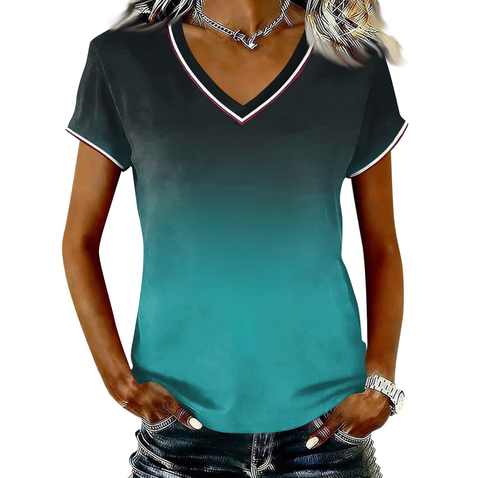 KDDYLITQ Womens Shirts V Neck Short Sleeve Casual Summer Blouses Loose ...