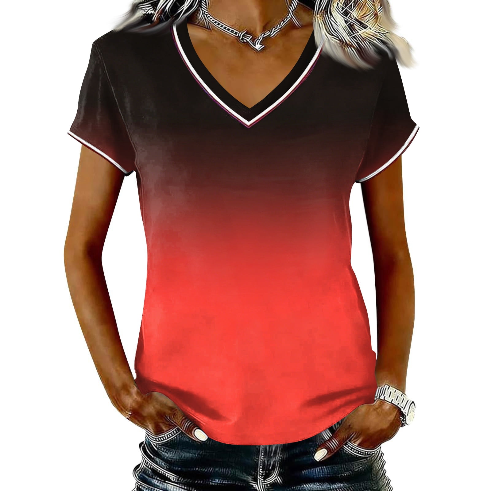 KDDYLITQ Womens Shirts V Neck Short Sleeve Casual Summer Blouses Loose ...