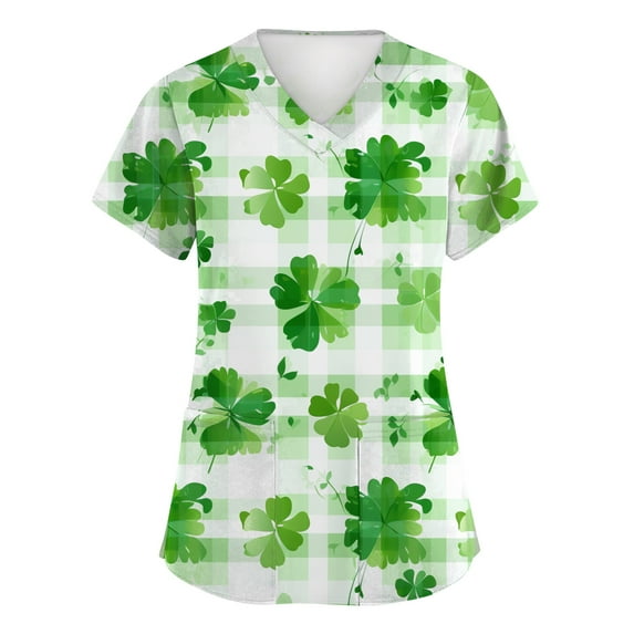 KDDYLITQ Womens St Patricks Day Scrubs Tops V Neck Short Sleeve Shirt ...