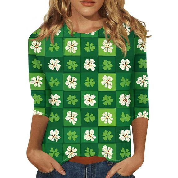KDDYLITQ Womens St Patricks Day Shirt 3/4 Sleeve Crew Neck Tops Green ...