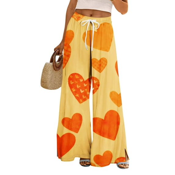 KDDYLITQ Womens Valentines Pant Skirt Drawstring Wide-Leg Skort Side ...