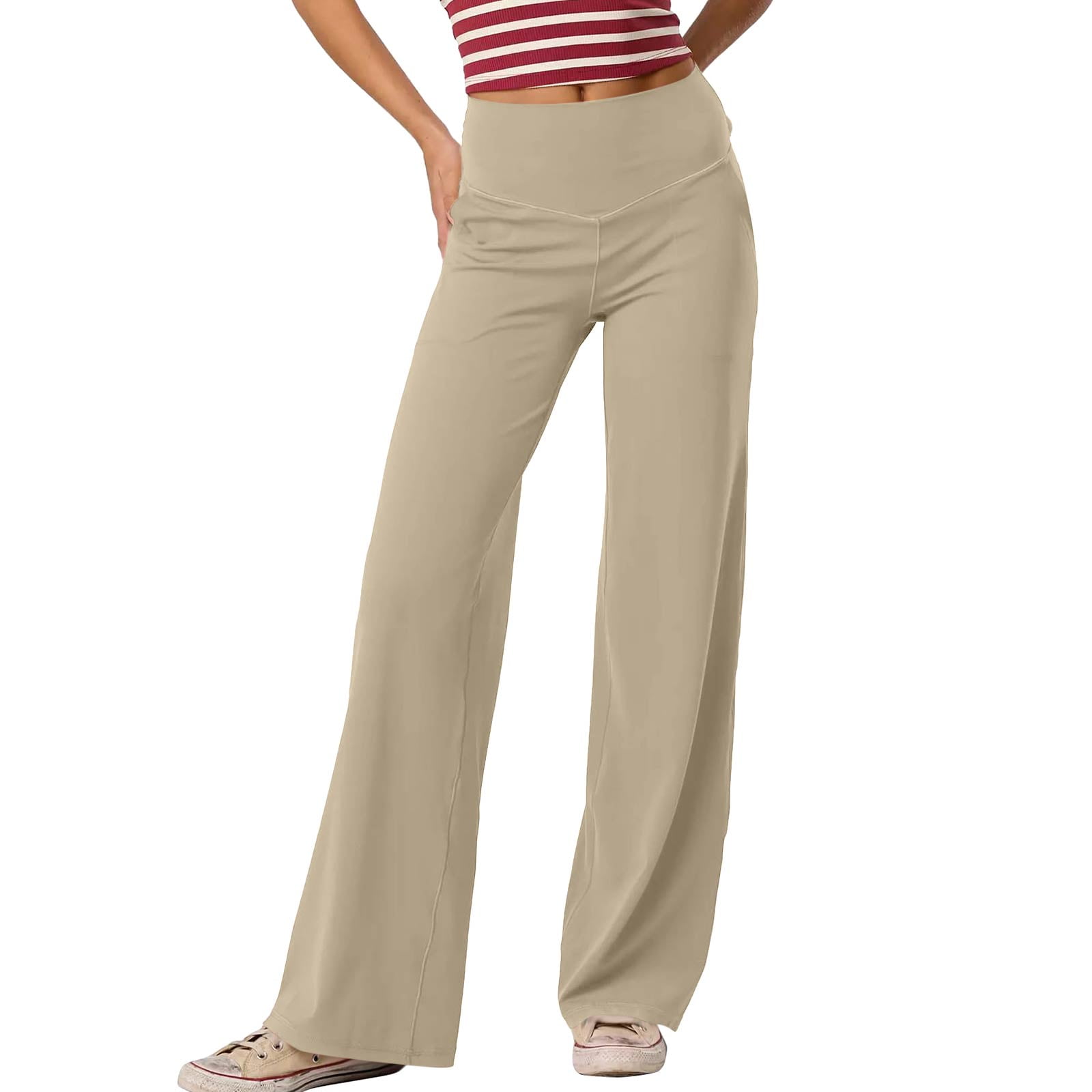 KDDYLITQ Yoga Pants Women High Waisted Wide Leg Pants Tummy Control ...