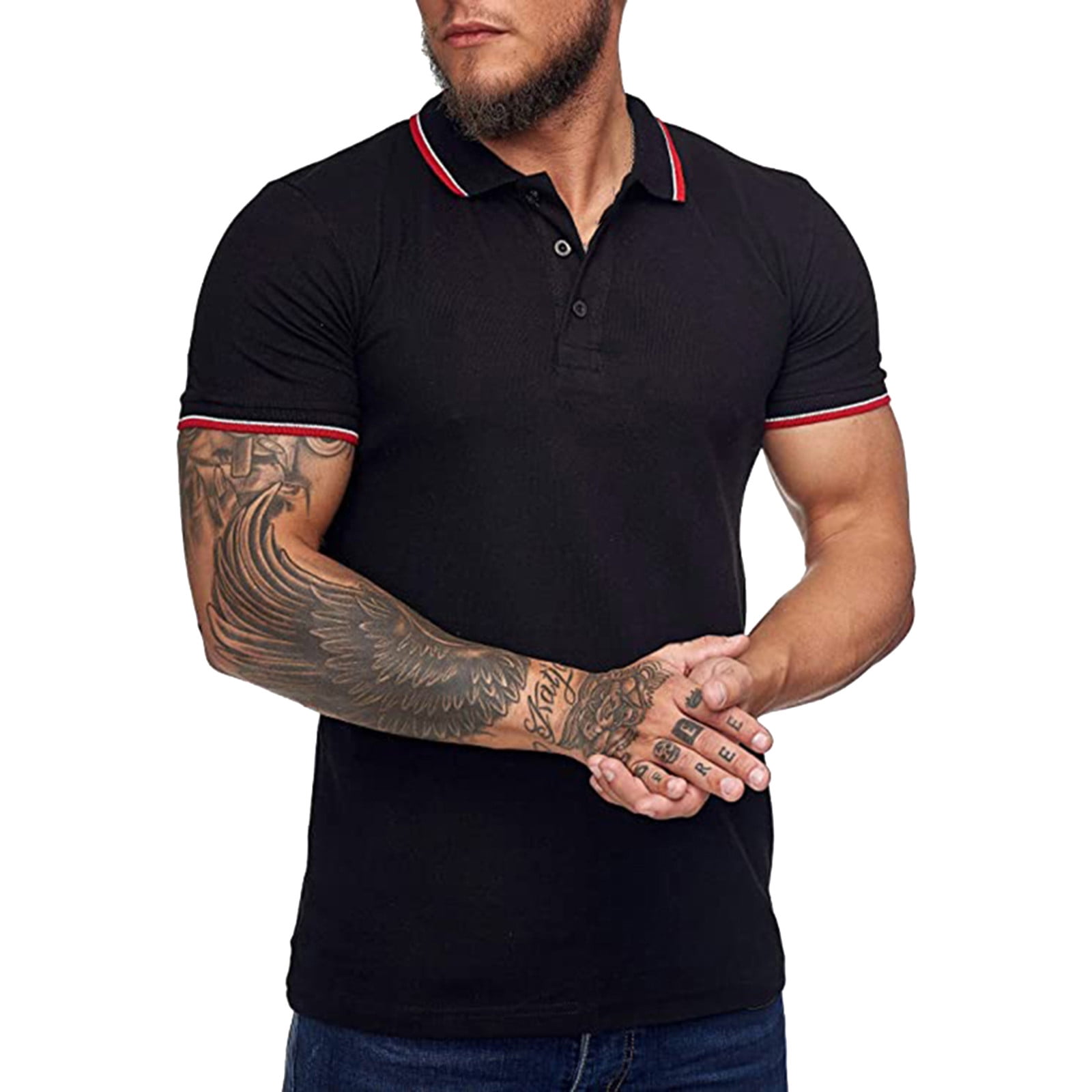 KDFJPTH Black Polo Shirts for Men Short Sleeve Tops Black L - Walmart.com