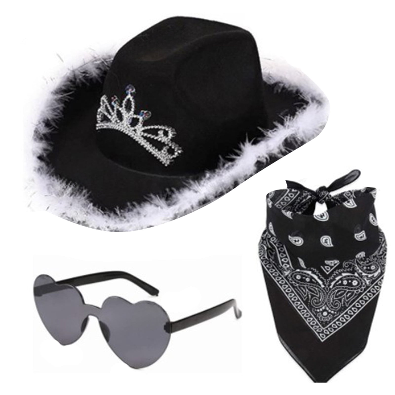 KDFJPTH Cowgirl Hat with Bandana Heart Sunglasses Cowboy Hat for Women ...