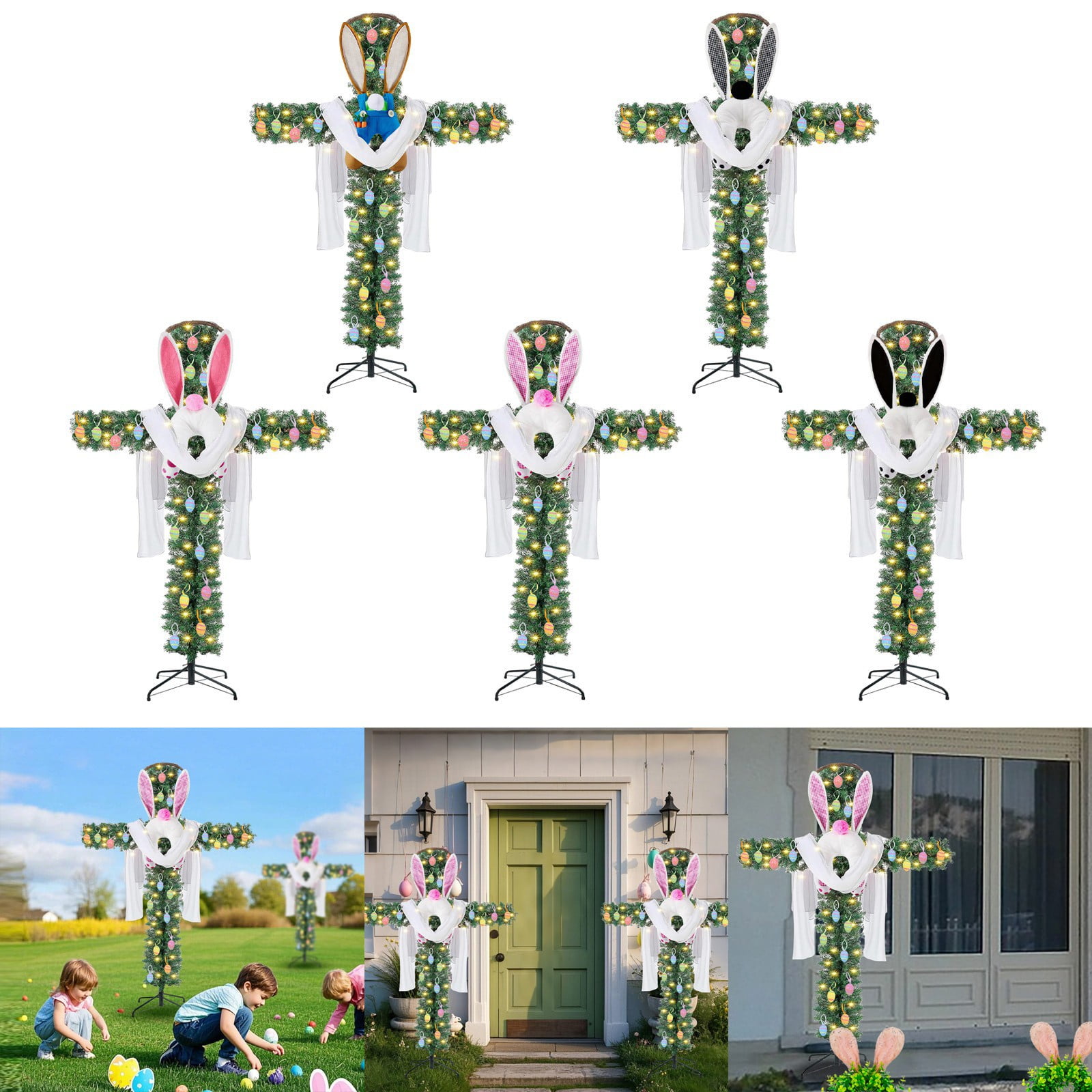 KDFJPTH Cross Easter Tree Artificial Bunny Ears Cross Tree - 6ft Tall ...