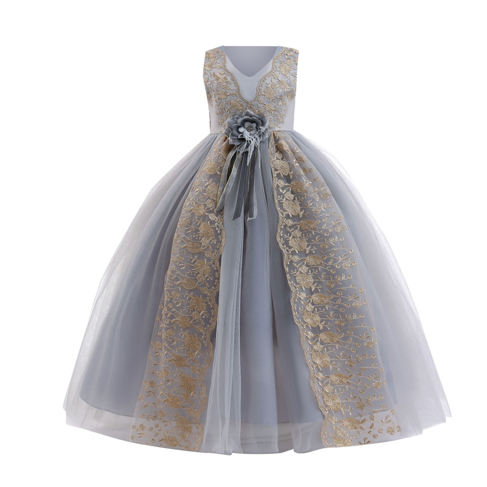 KDFJPTH Girls Dresses Fancy Princess Sleeveless Long Flower Wedding ...
