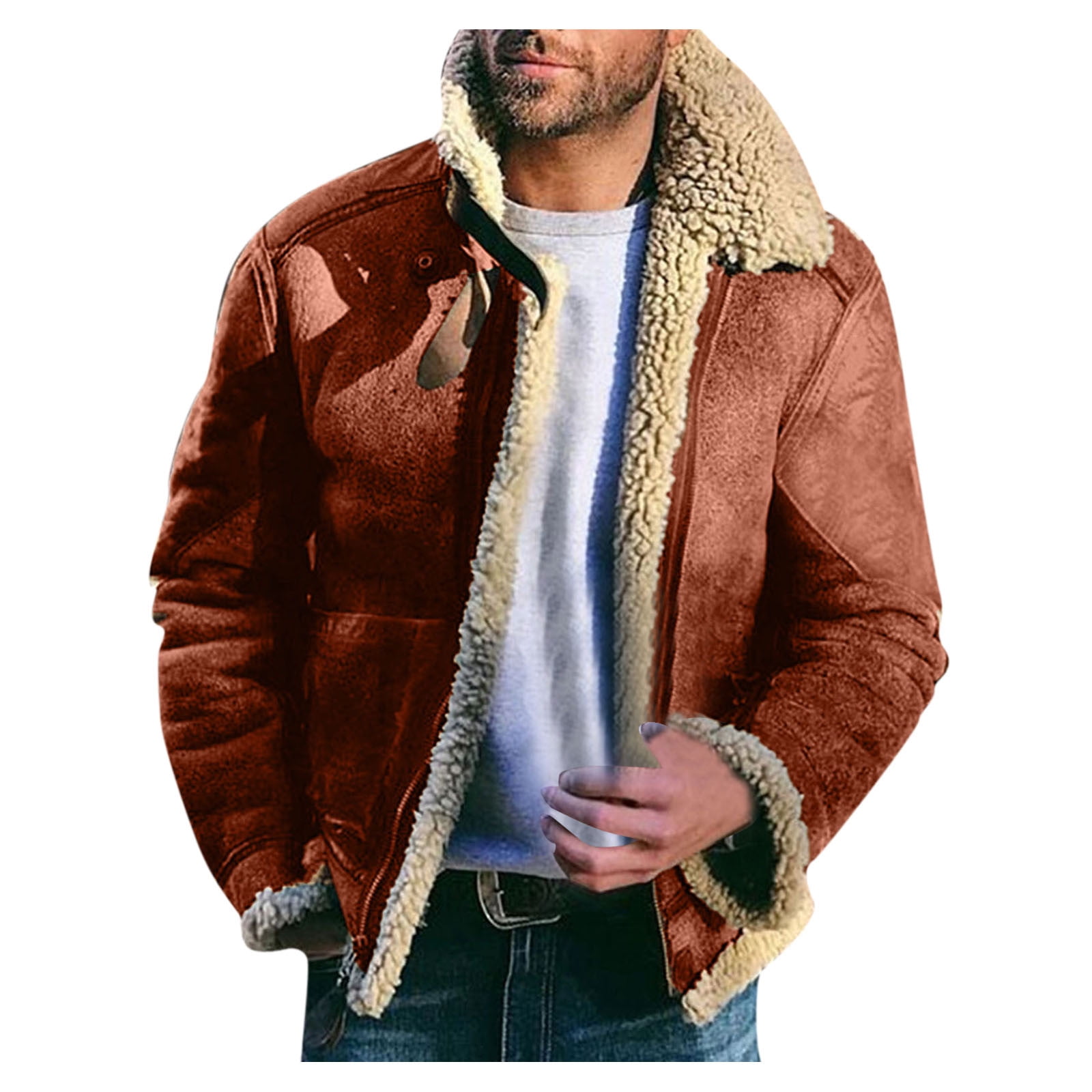 KDFJPTH Men's Winter Wool Short Jacket Lapel Splice Fit Solid Warm Slim ...