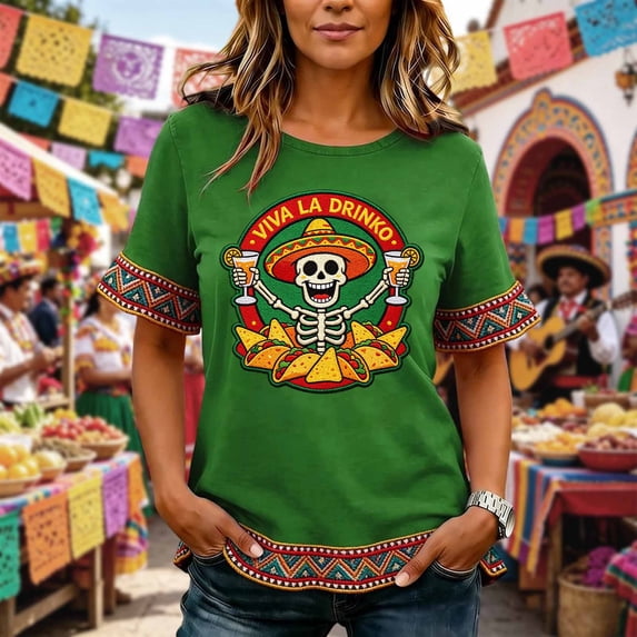 KDFJPTH T Shirts for Women Graphic Funny Skeleton Print Soft Daily Wear ...