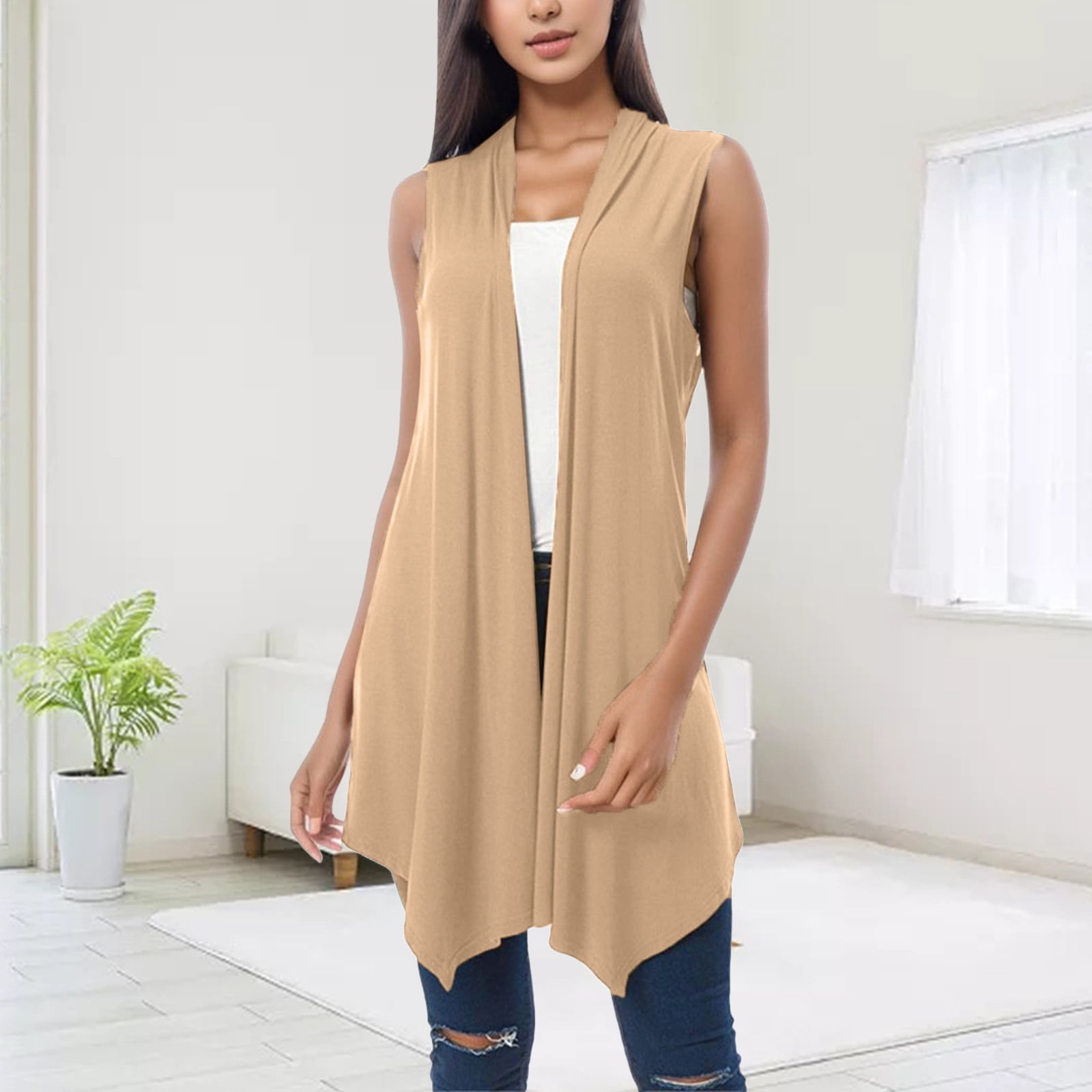 Winter Coats For Women Vest Front Sleeveless Cardigan Asymmetric Open ...
