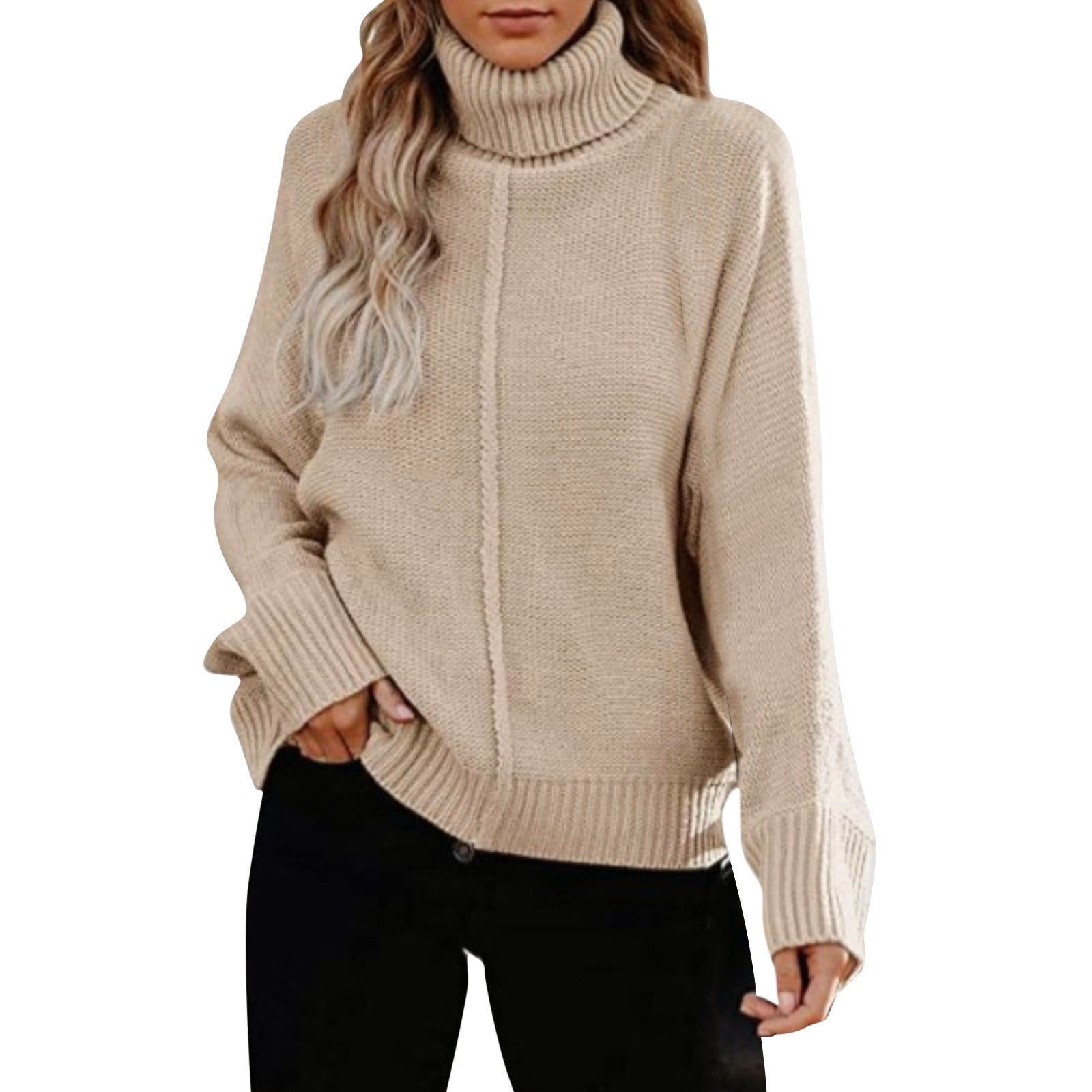 KDFJPTH Women Solid Color Long Sleeve Cowl Neck Pullover Sweater ...