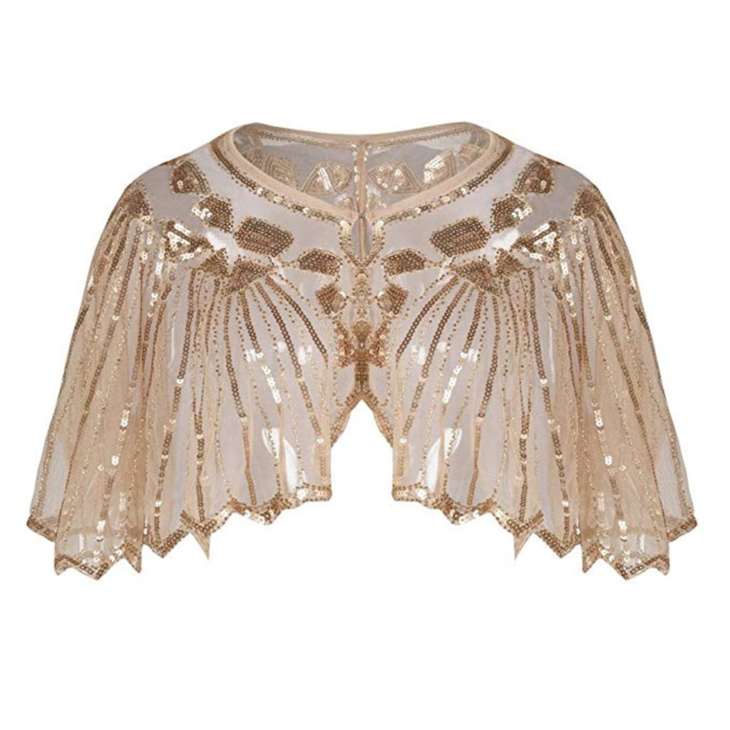 KDFJPTH Women's 1920s Shawl Beaded Sequin Deco Evening Cape Bolero ...