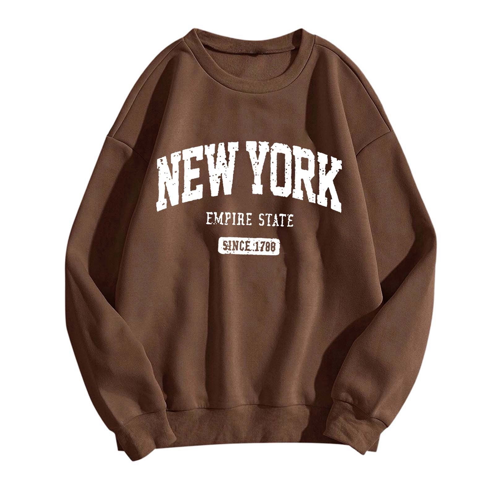KDFJPTH Women's Fashionable Letter Printed Round Neck Long Sleeved ...