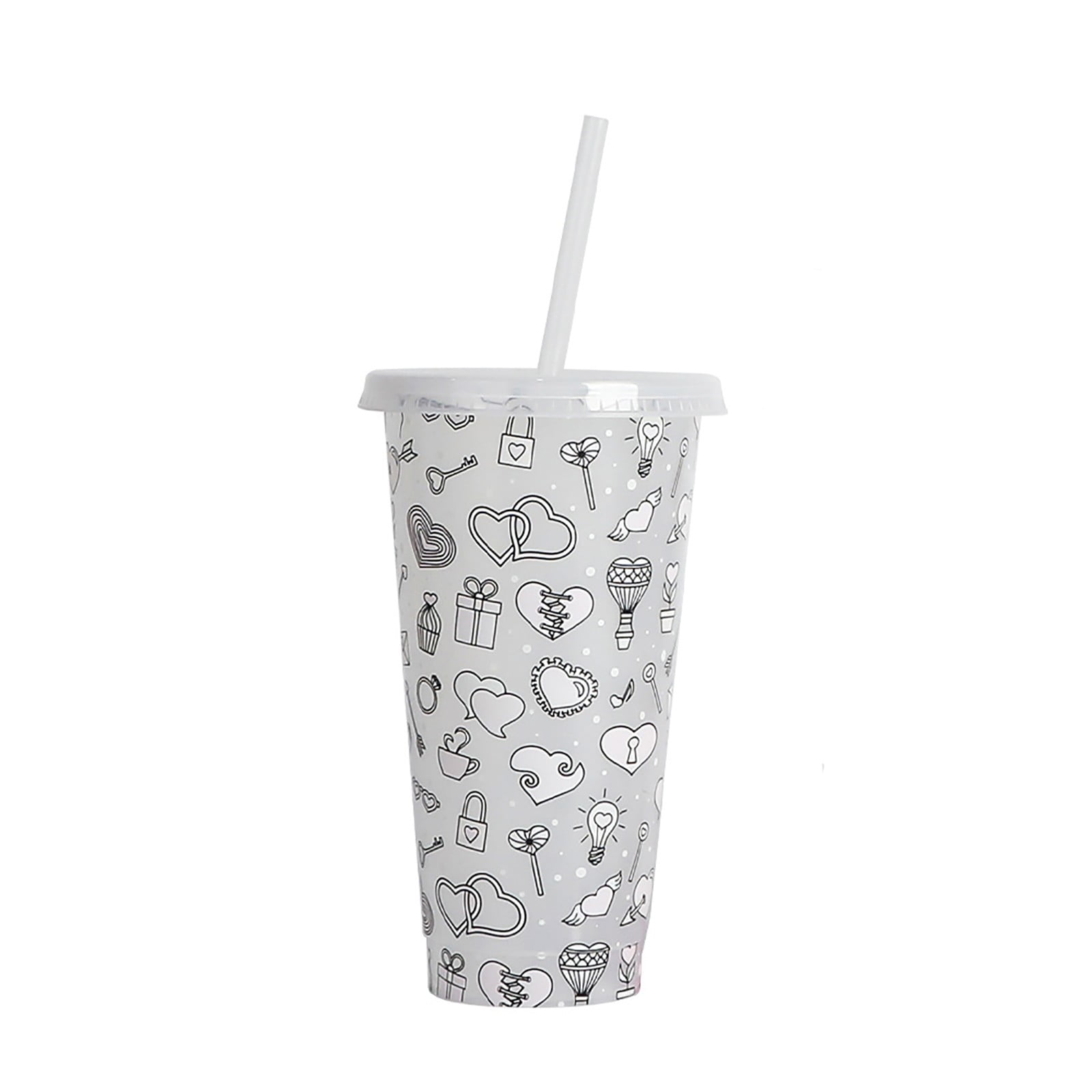 KDFWDM Heart- shaped Plastic Drink Cups with Lids, Clear Bubble Tea Cup ...