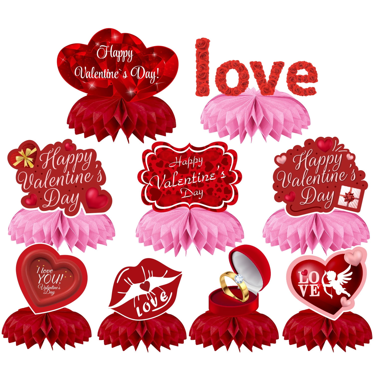 KDFWDM Valentine's Day Honeycomb Centerpieces - Romantic Red & Pink ...