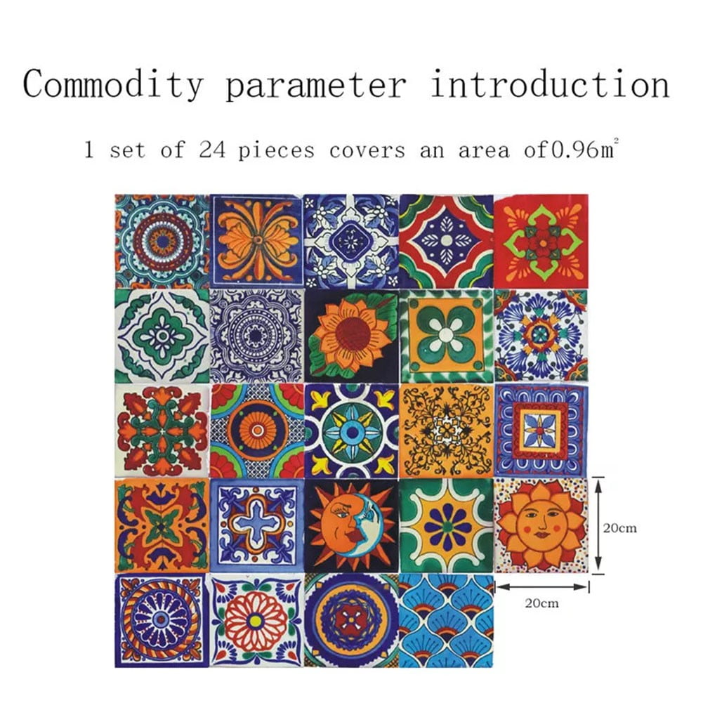 KDJ 24X Vintage Moroccan Stickers Tile Mosaic Waterproof Wall - for ...