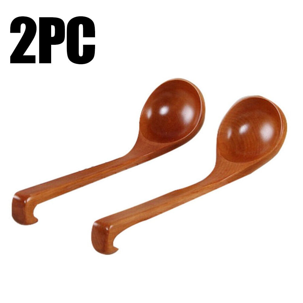 KDJ 2PC Long Handle Spoon Mixing Ladle Wooden Soup Cooking Oil Hot Pot ...