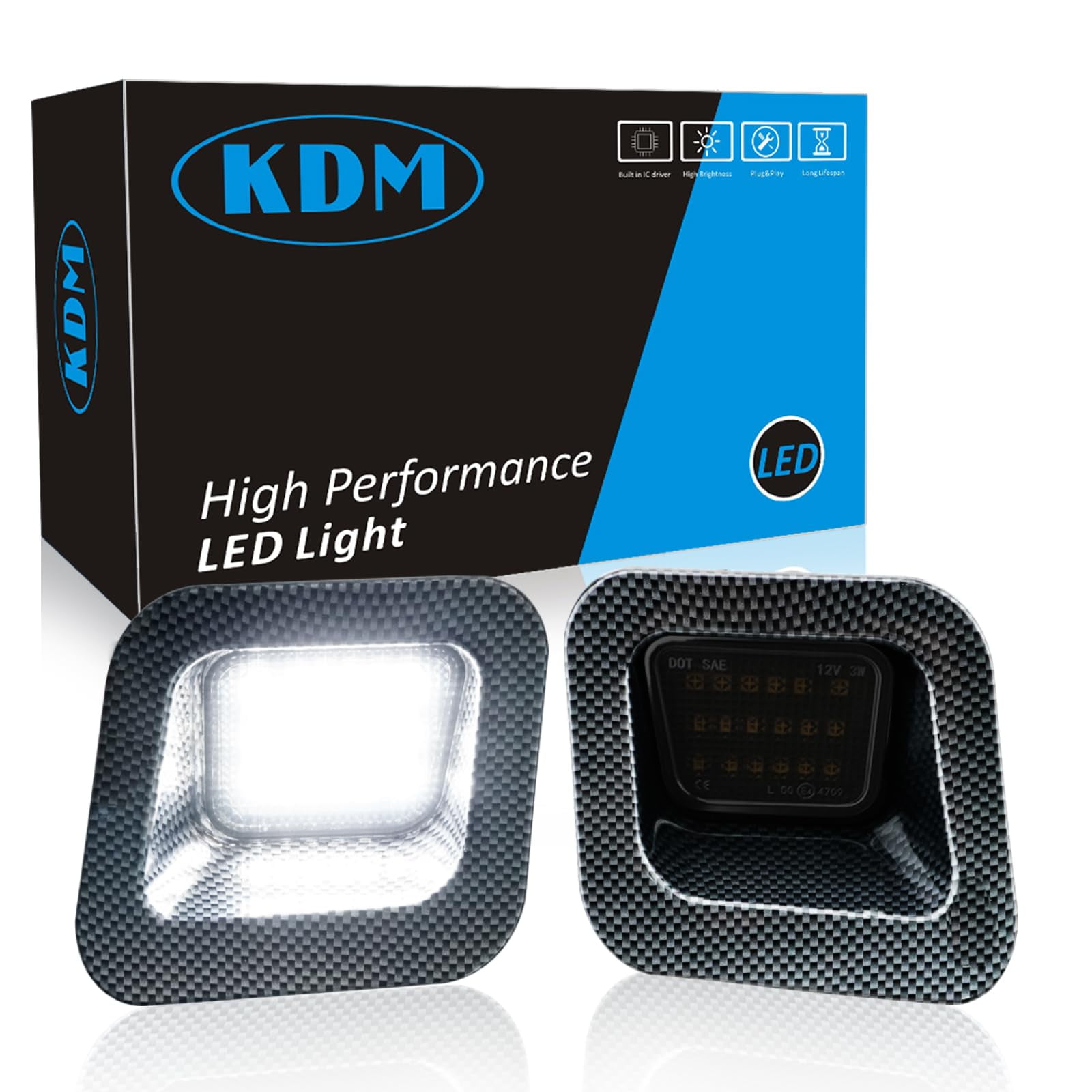 KDM Black Carbon Fiber Pattern LED License Plate Lights, LED Tag Light ...