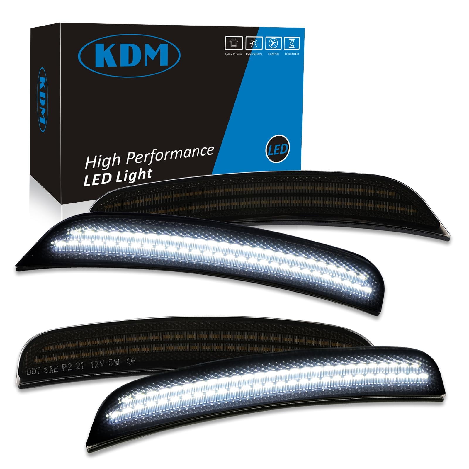 KDM Smoked Lens LED Bumper Side Marker Reflectors Dual Rows Bright ...