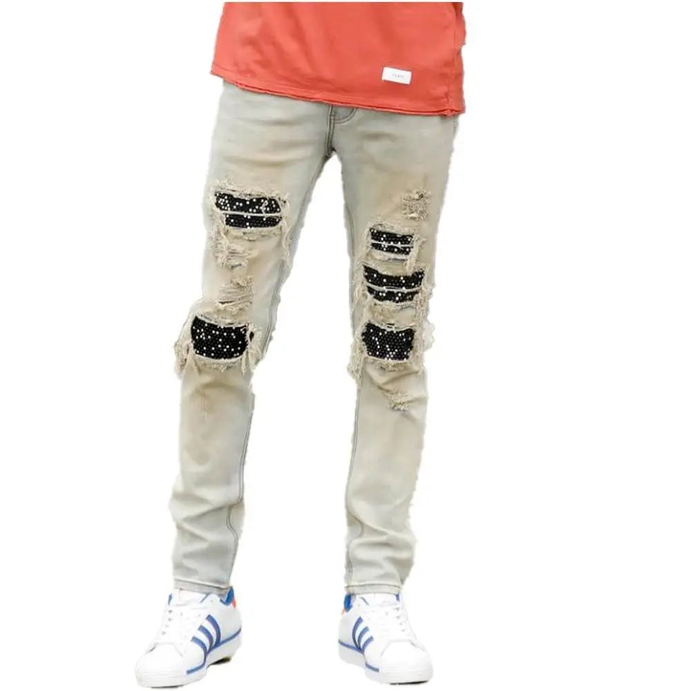 KDNK Max Rhinestone Patch Jeans Blue - Walmart.com