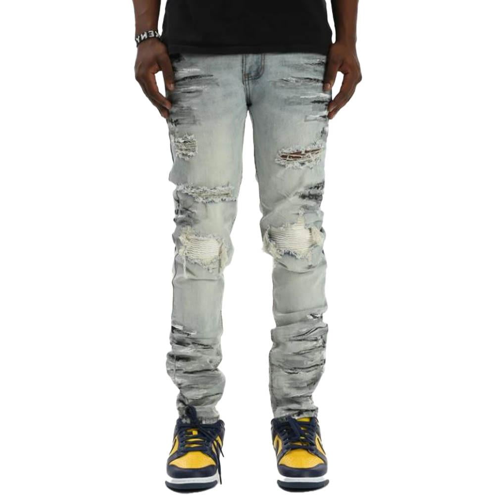 KDNK Men Smocked PU Jeans With Multi-Paint Splatter (Blue) - Walmart.com