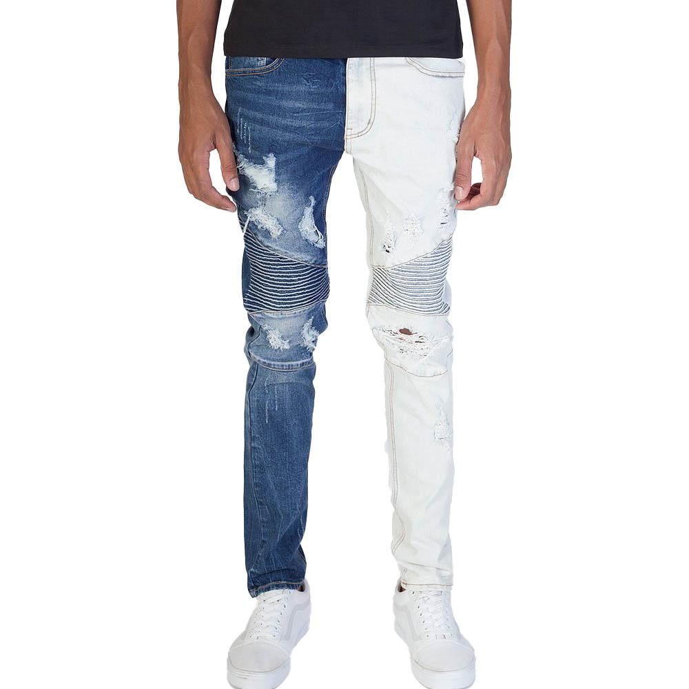 KDNK Pintuck Contrast Moto Jeans Blue - Walmart.com