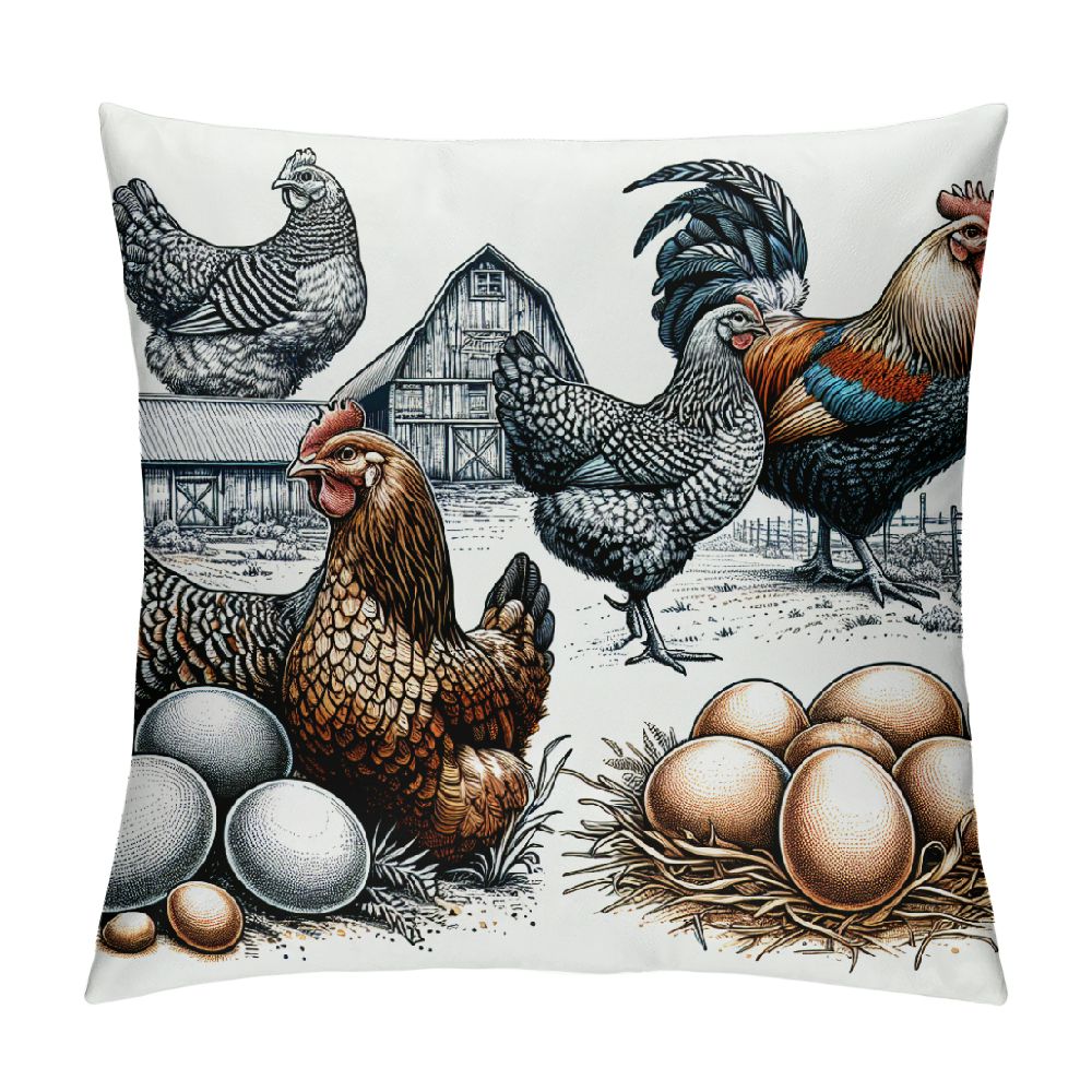 KDSADK Farm Animals Roosters Pillow Cover Vintage Rustic Farmhouse ...