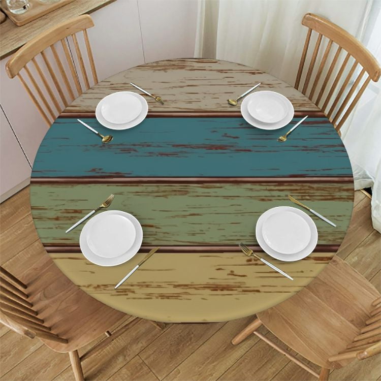 KDSADK Round Fitted Tablecloth Wooden Texture Round Tablecloth with ...