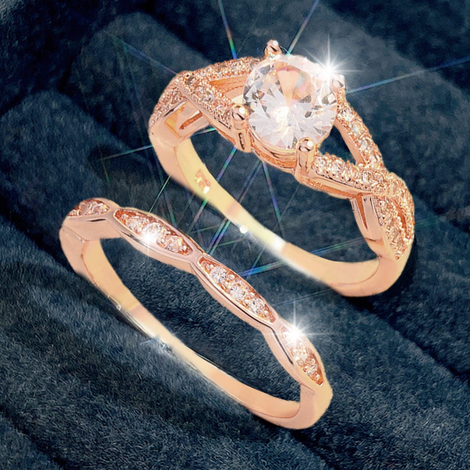 KDSJSXW Engagement Rings for Women Round Shape Rose Gold Ring Four ...