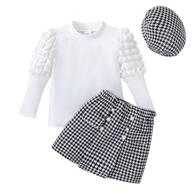 KDSJSXW Girls Sets Toddler Girls Striped Bubble Sleeve Pullover And ...
