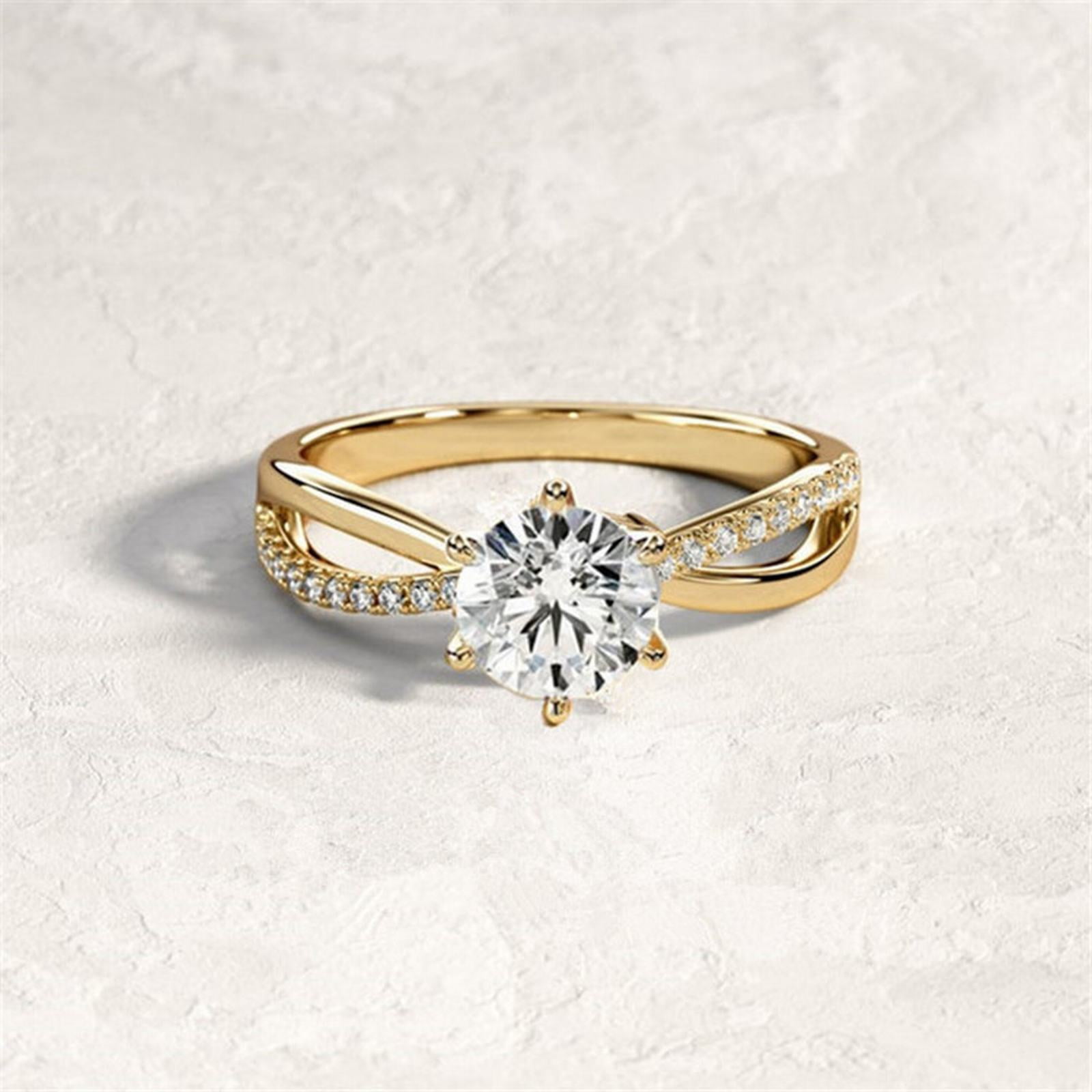 KDSJSXW Gold Engagement Rings for Women Fine Jewelry Ring Round Hearts ...