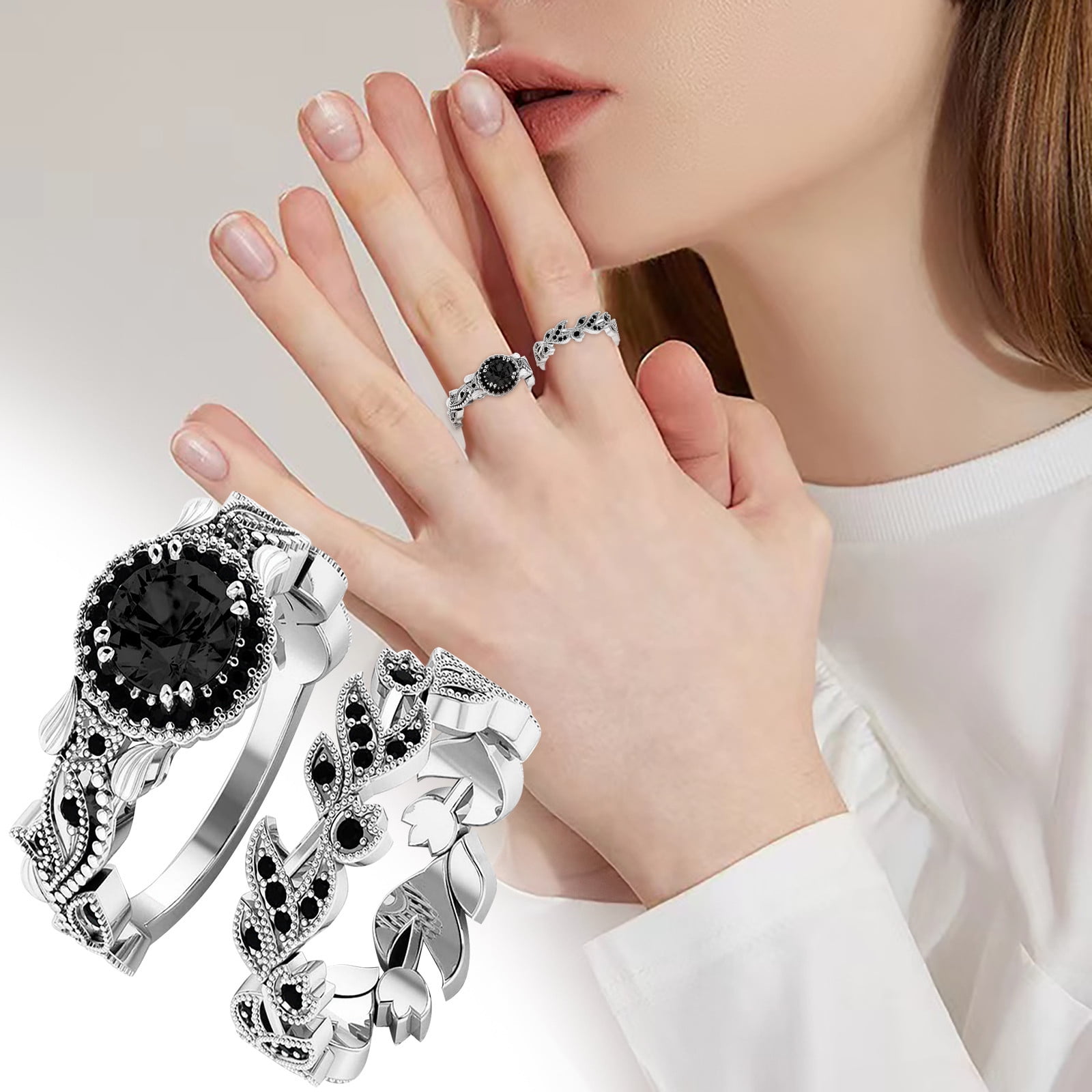 KDSJSXW Pinky Ring Diamond Double Ring Set for Women Fashion Jewelry Popular Accessories Rings ...