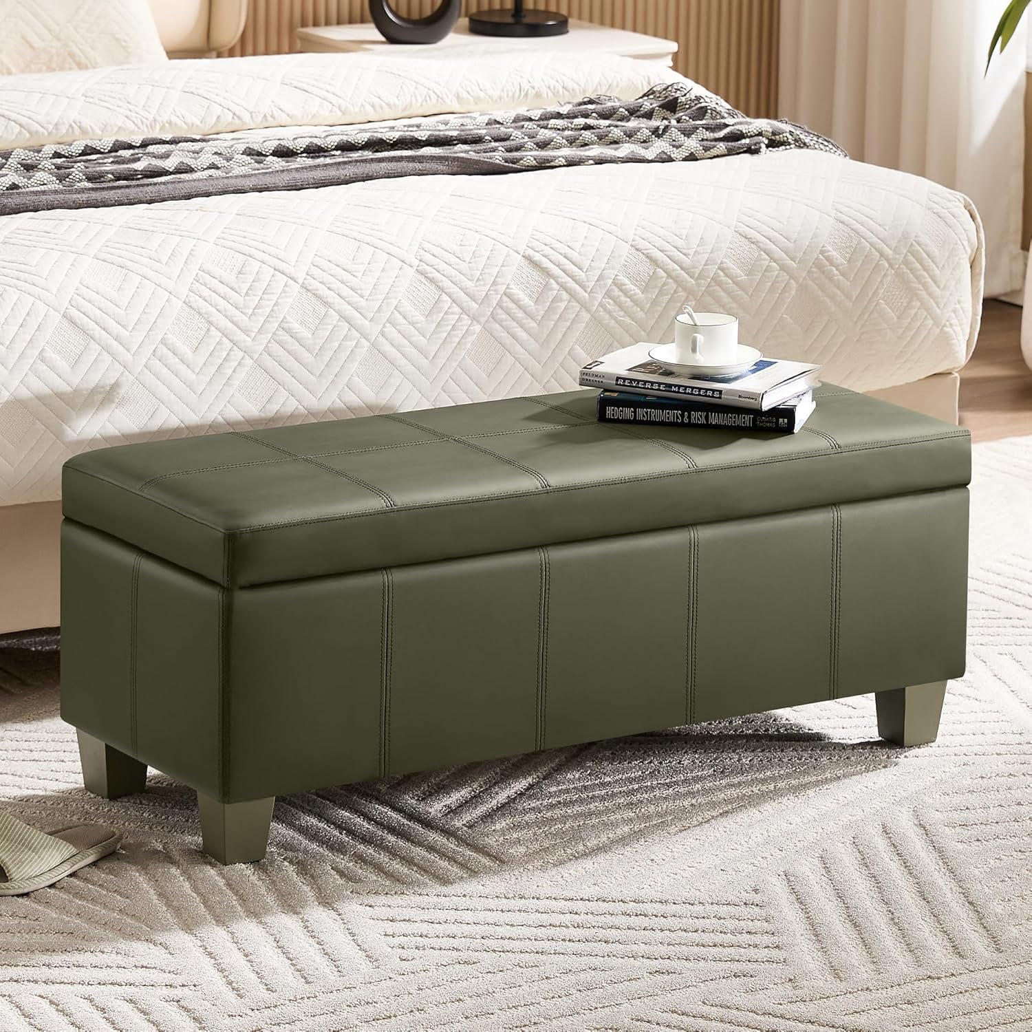 KDYK 41" Faux Leather Storage Ottoman, Stitch Tufted Rectangle ...