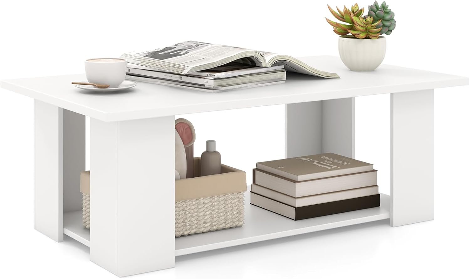 KDYK Coffee Table, 2-Tier Center Table with Open Storage Shelf ...