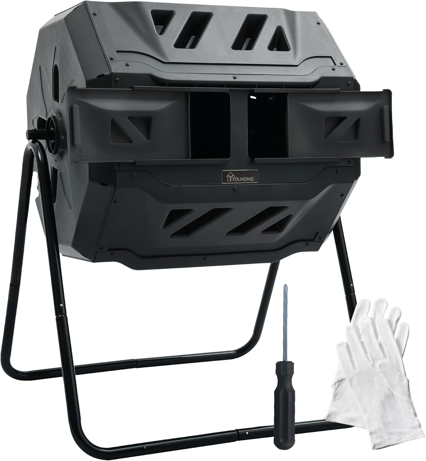 KDYK Large Outdoor Dual Bin Composter Tumbling, 43 Gallon Rotating ...
