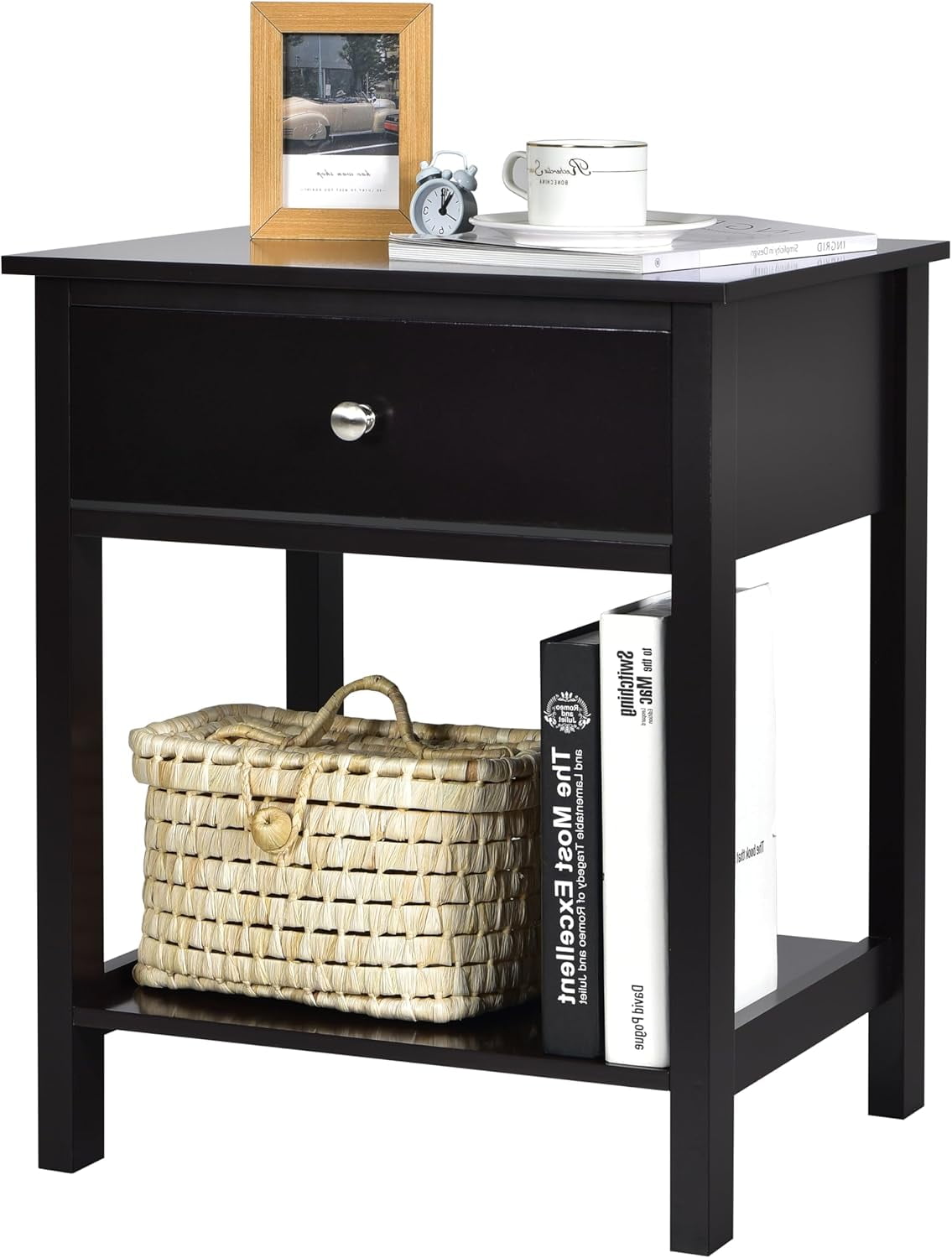 KDYK Night Stand, Black Nightstand with Drawers & Open Shelf, Wood ...