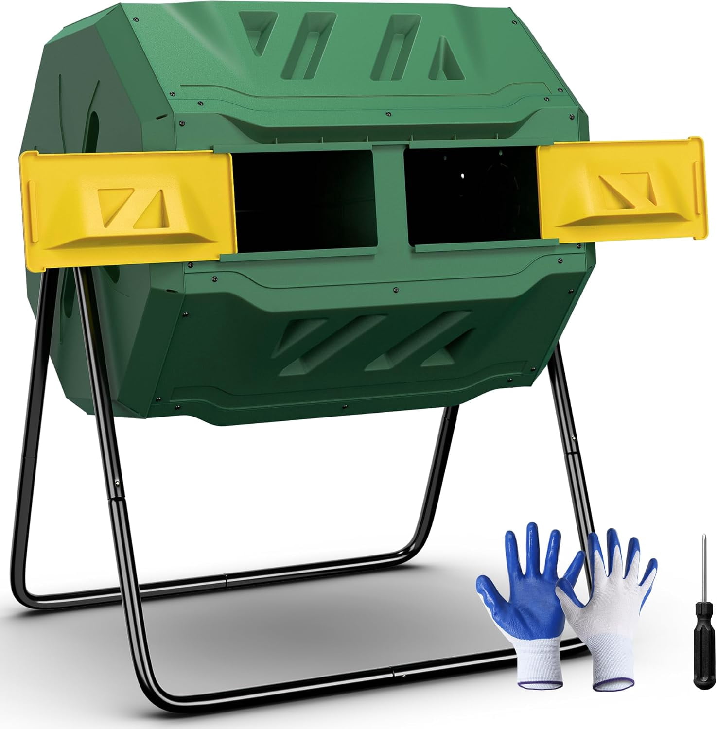 KDYK Outdoor Compost Tumbler Bin 43 Gallon Dual Chamber Rotating ...