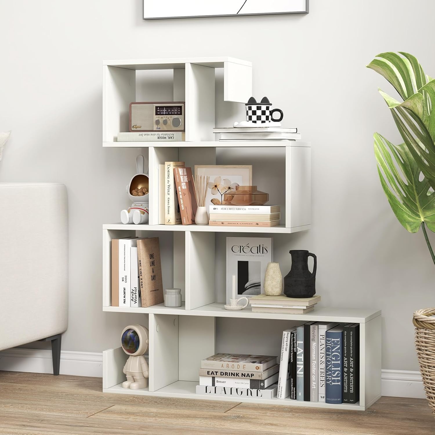 KDYK S-Shaped Bookshelf, Geometric Bookcase with Open Shelves, 5 Tier ...
