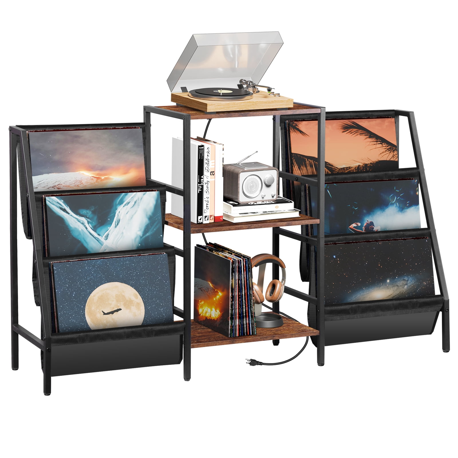 KDYK SUPER DEAL Record Player Stand with Charging Station, 6-Tier Vinyl ...