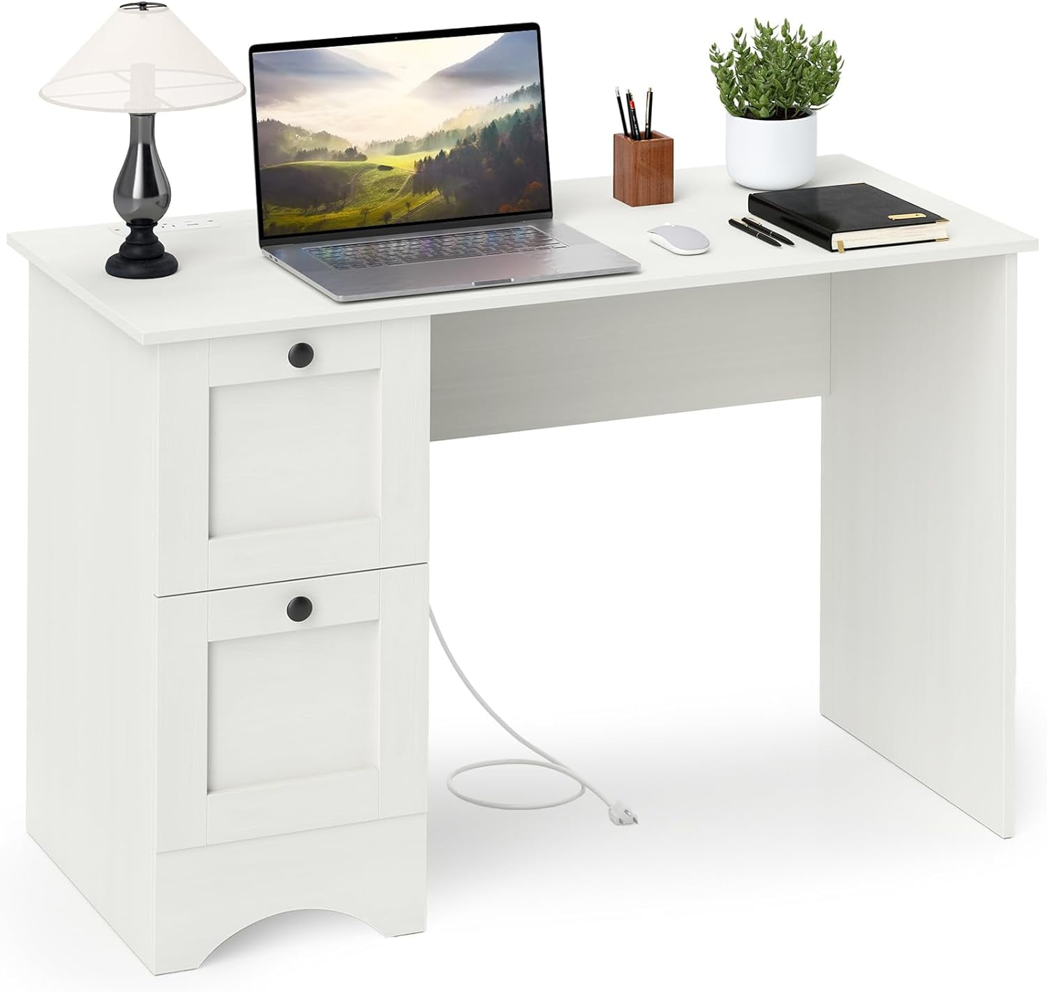 KDYK Vintage Computer Desk with Drawers, Table with Power Outlet, Work ...