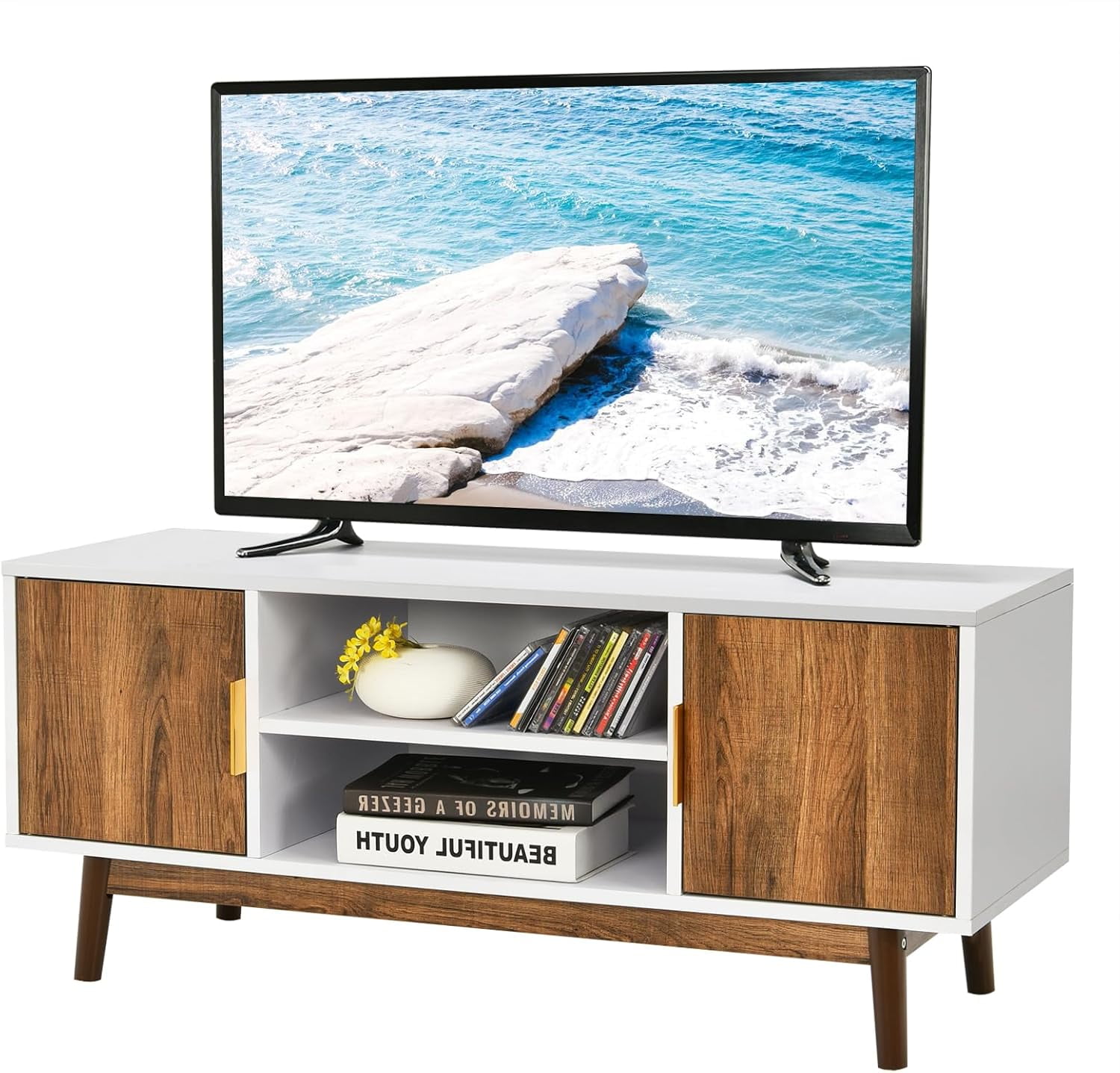 KDYK Wood TV Stand, Modern Entertainment Center with Storage Cabinets ...
