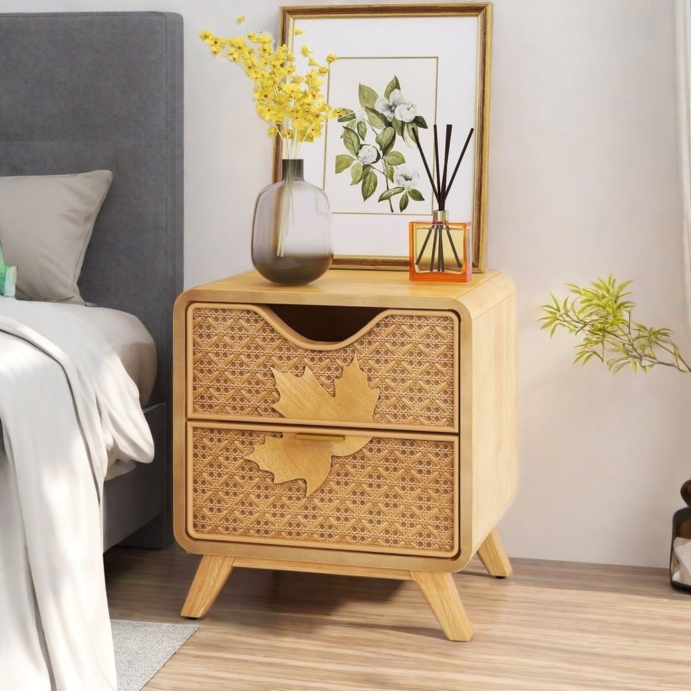 KEAIDO 22" Storage Cabinet, Retro Rattan Design Hand-Carved Accent ...