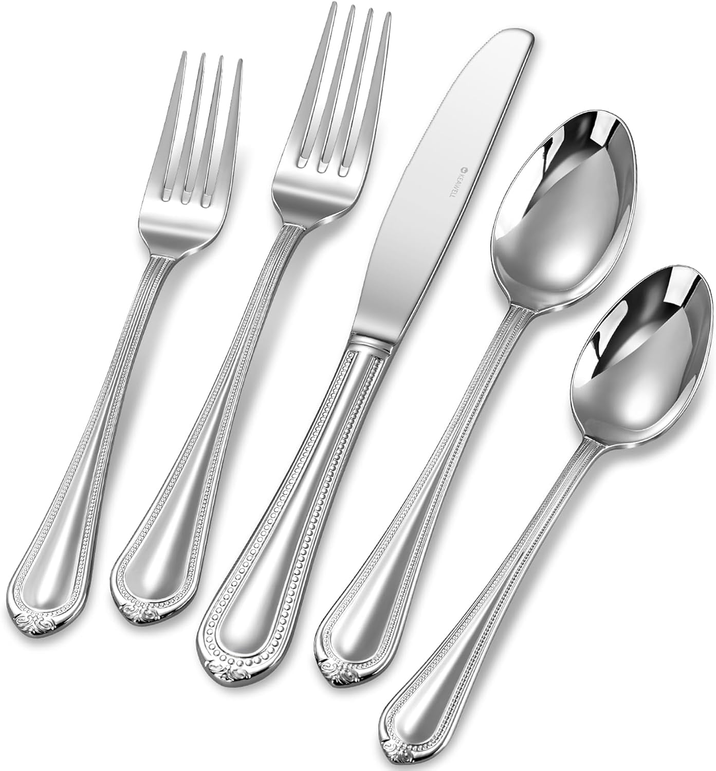 KEAWELL Pearl Edge Premium 20-Piece Refined Bead Silverware Set, 18/10 ...