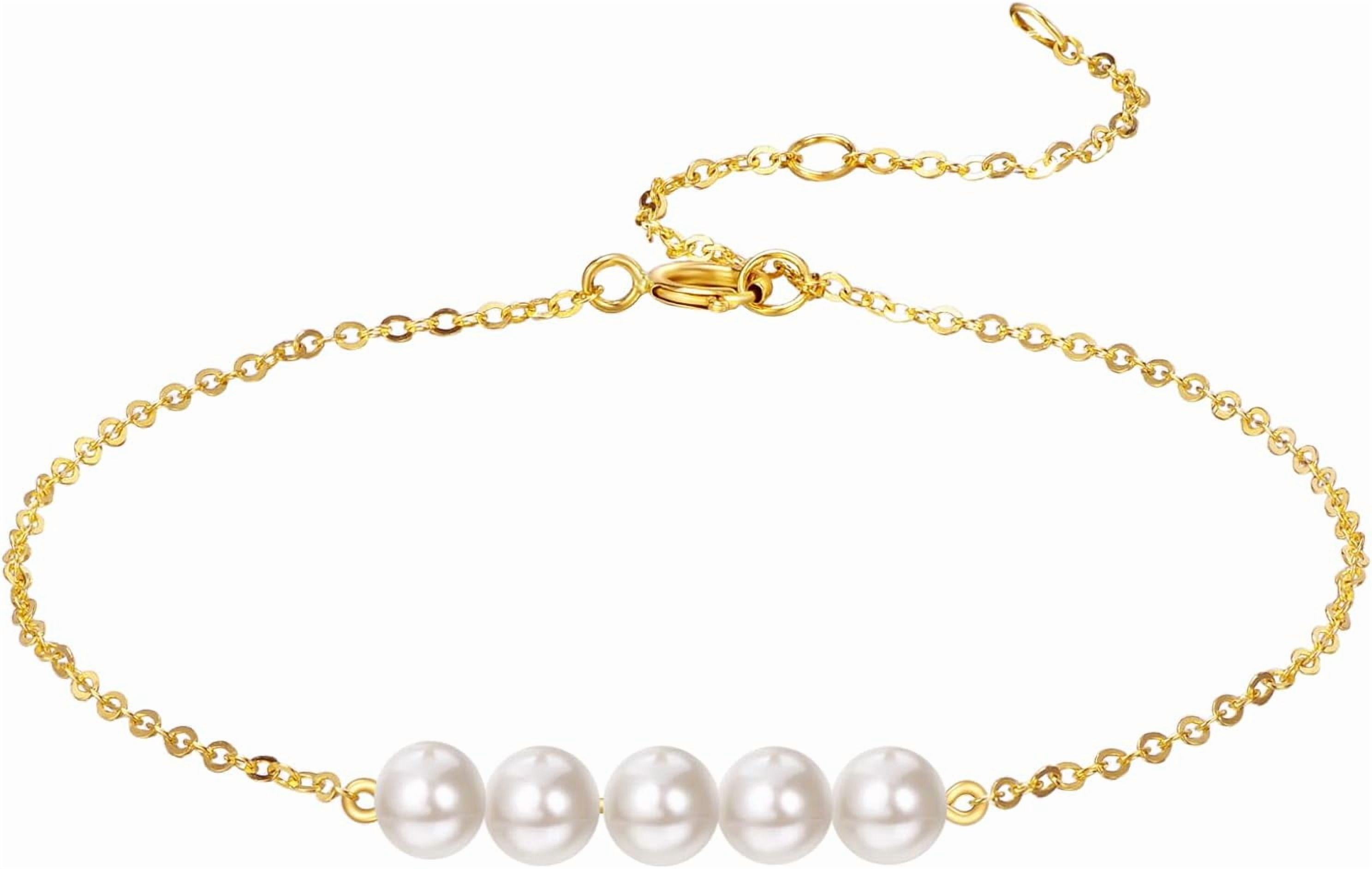 KECHO 14K Real Gold Freshwater Cultured Pearl Bracelet 14K Solid Gold ...